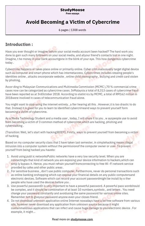 Avoid Becoming A Victim Of Cybercrime Free Essay Example