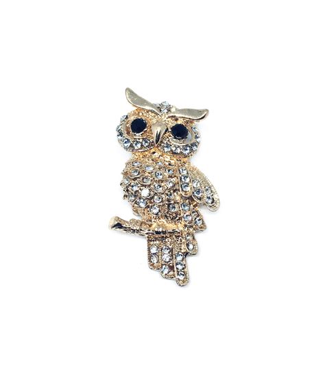 Rhinestone Owl Brooch Pin Finox