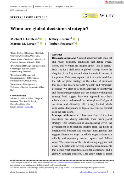 Pdf When Are Global Decisions Strategic