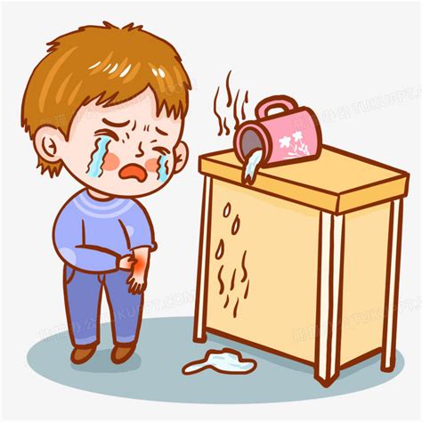 手绘卡通小男孩手烫伤免抠元素PNG图片素材下载 卡通PNG 熊猫办公