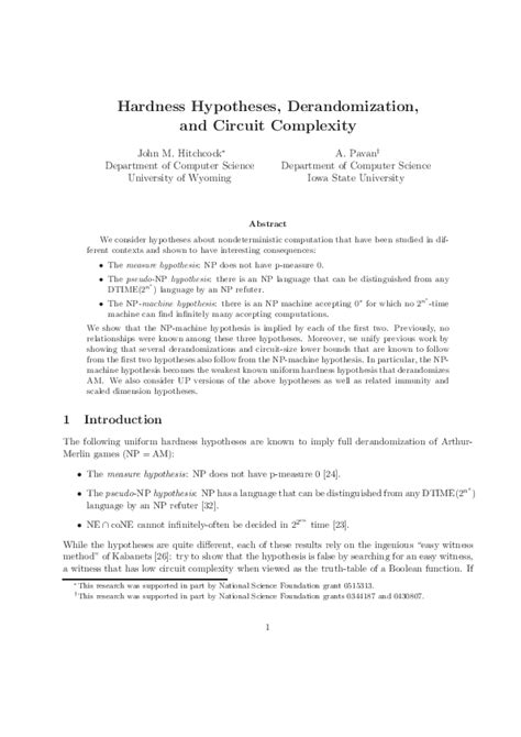 Pdf Hardness Hypotheses Derandomization And Circuit Complexity