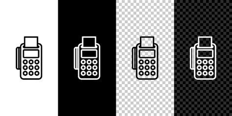 흰색과 흰색 배경에 격리 된 신용 카드와 인쇄 된 Reciept 아이콘으로 라인 Pos 터미널을 설정합니다 Nfc 지불 개념 벡터 일러스트레이션 개념에 대한 스톡 벡터 아트