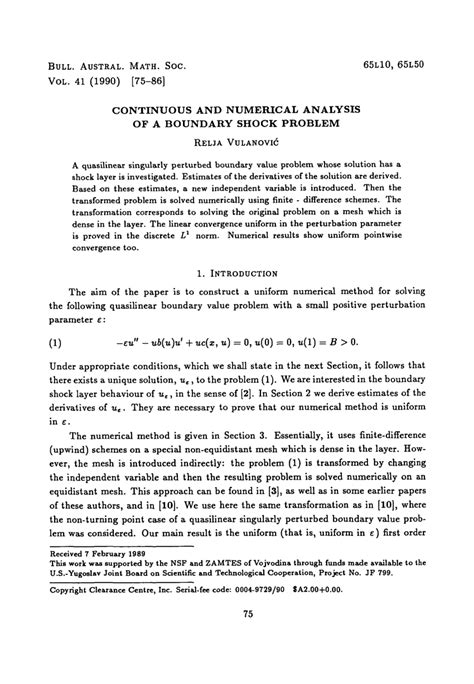 pdf continuous and numerical analysis of a boundary shock problem