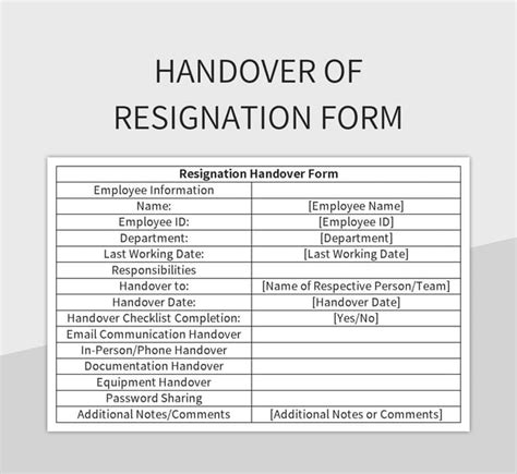 Employee Work Handover Form Resignation Handover Single Personnel