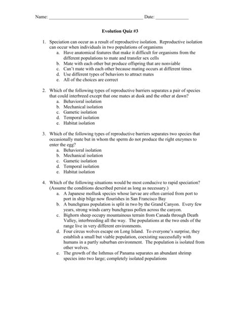 Evolution Quiz