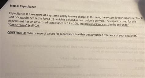 Solved Step 3 Capacitance Capacitance Is A Measure Of A Chegg Com