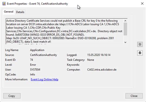 The Publication Of A Certificate Revocation List CRL Fails With The