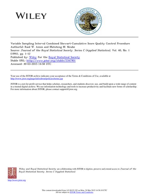 Pdf Variable Sampling Interval Combined Shewart Cumulative Score Quality Control Procedure