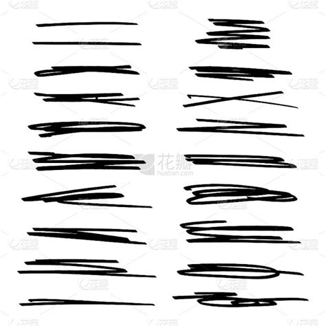 突出显示的线和下划线的向量集。手绘划线图形标记元素的集合。素材 花瓣网