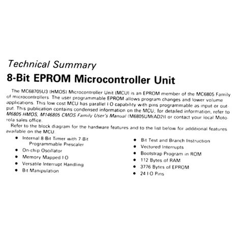 Motorola Mc68705u3s Microcontroller 8 Bit Otprom 6805 Cpu 2 1mhz Cmos Cdip40