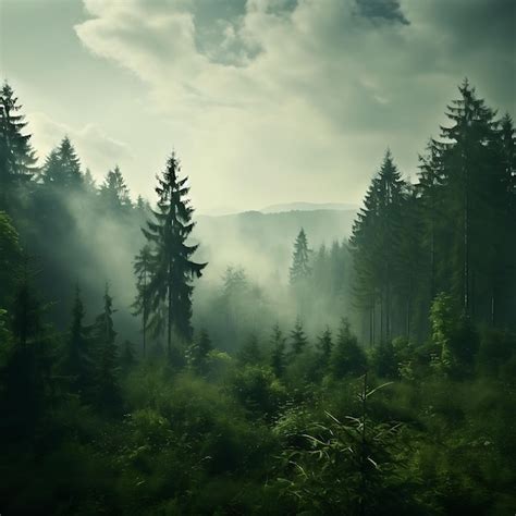 Premium Photo Frame Of Soft Misty Forest Backdrop A Faded And Muted Forest Scene Wi Social