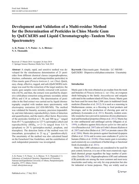 PDF Development And Validation Of A Multi Residue Method For The