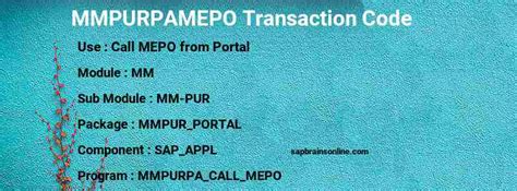 MMPURPAMEPO SAP Tcode For Call MEPO From Portal