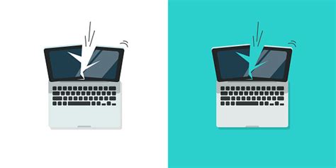 깨진 노트북 화면 균열 아이콘 벡터 컴퓨터 디스플레이 손상 휴식 박살 충돌 Pc 평면 만화 그래픽 디자인 그림 고립 된 이미지 클립 아트 0명에 대한 스톡 벡터 아트 및