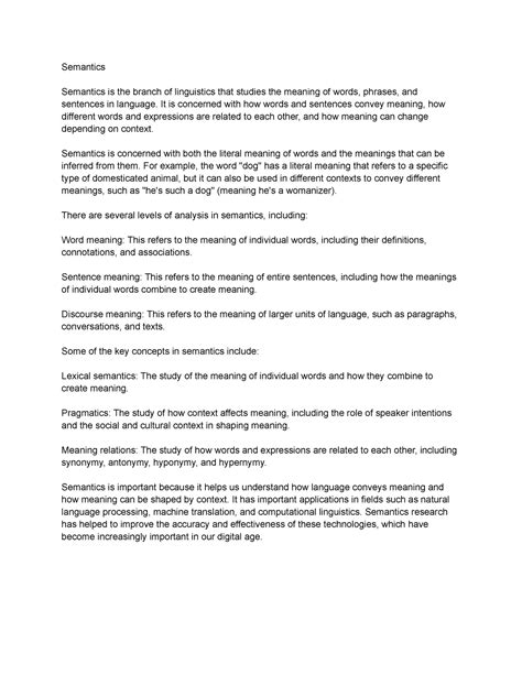 Semantics Semantics Semantics Is The Branch Of Linguistics That