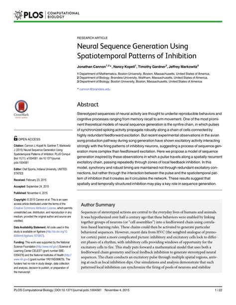 Pdf Neural Sequence Generation Using Spatiotemporal Patterns Of