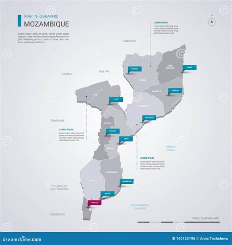 Mozambique Vector Map With Infographic Elements Pointer Marks Stock