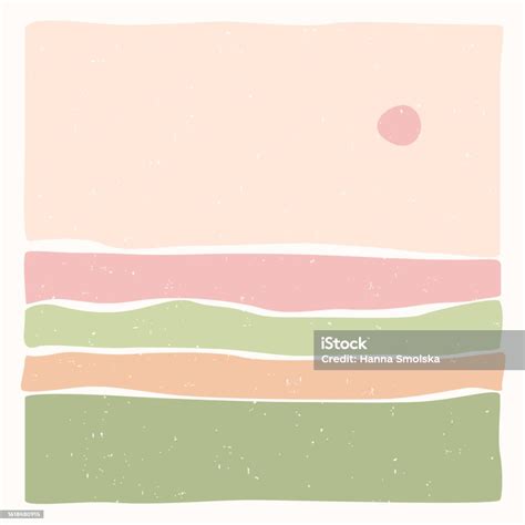 현대 추상 미니멀리스트 풍경 포스터입니다 우크라이나 풍경입니다 파스텔 색상 핑크와 그린 보헤미안 미드 센추리 아트 프린트 플랫 디자인 스톡 벡터 일러스트레이션 0명에 대한