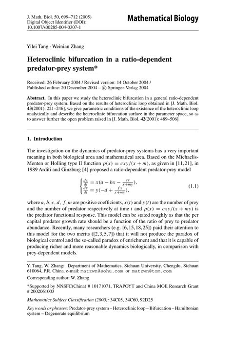 Pdf Heteroclinic Bifurcation In A Ratio Dependent Predator Prey System