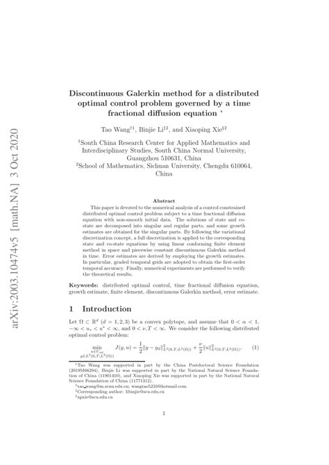 Pdf Discontinuous Galerkin Method For A Distributed Optimal Control Problem Governed By A Time