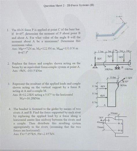 Solved Question Sheet 2 2d Force Systems Ii 1 The 60 N