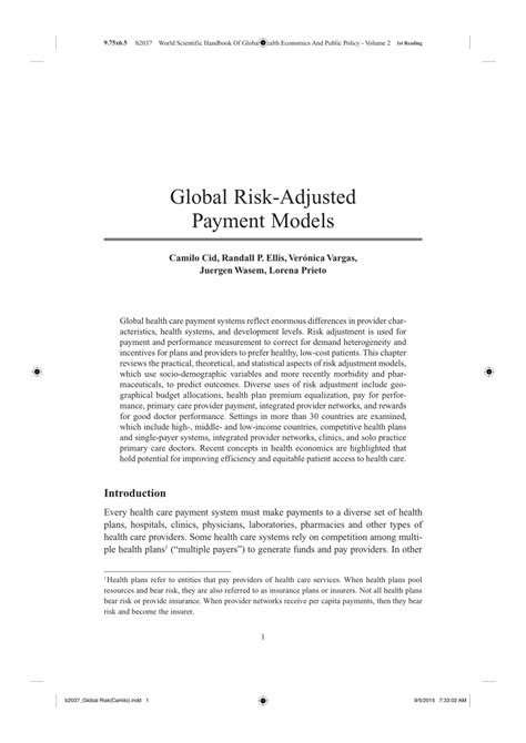 Pdf Global Risk Adjusted Payment Models