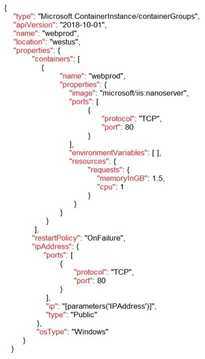 hotspot you plan to deploy an azure container instance by using the following azure resource