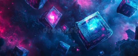 In A Dark Futuristic Cyberspace Digital Data Blocks Cubes And Particles With Cyber Energy