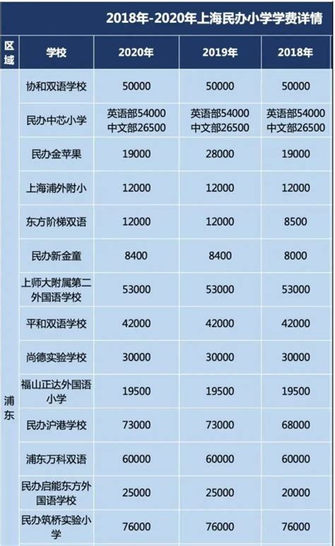 2020年上海民办小学收费标准一览含历年收费小升初网