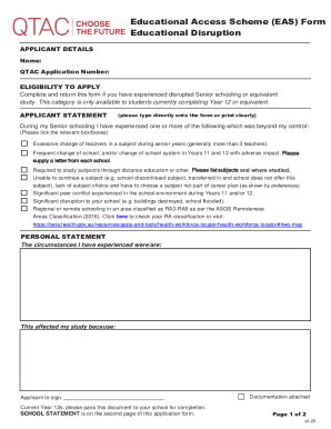 Fillable Online Educational Access Scheme EAS Form Educational Disruption Fax Email Print