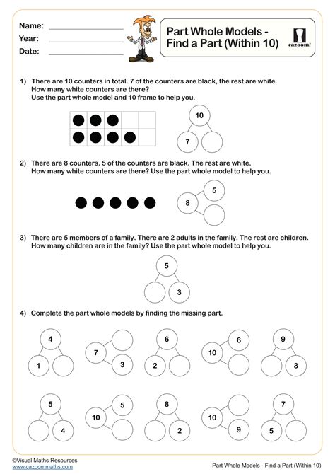 Part Whole Models Find A Part Within 10 Worksheet Printable Pdf
