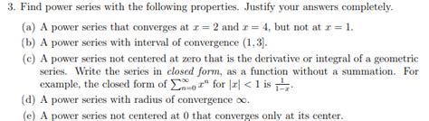 Solved Find Power Series With The Following Properties Chegg