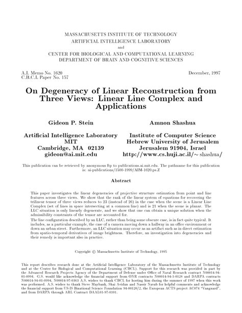 pdf on degeneracy of linear reconstruction from three views linear