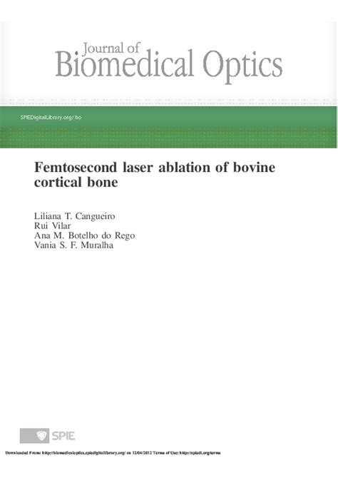 Pdf Femtosecond Laser Ablation Of Bovine Cortical Bone