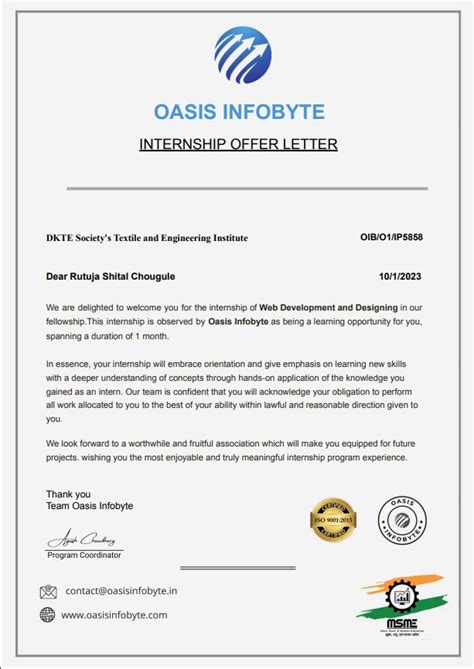 Rutuja Chougule On Linkedin Internshipaccepted Webdevelopment Designintern Oasisinfobyte