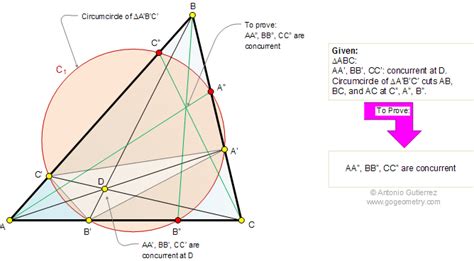 Online Geometry Problem 488 Triangle Cevian Concurrency Circle Circumcircle Math Teacher