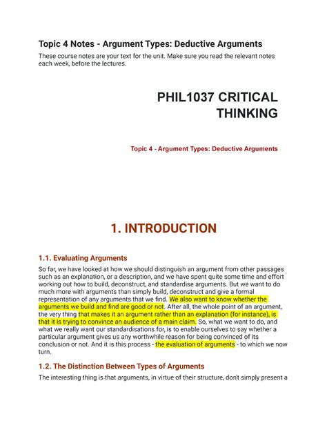 Topic 4 Notes Argument Types Deductive Arguments Topic 4 Notes Argument Types Deductive