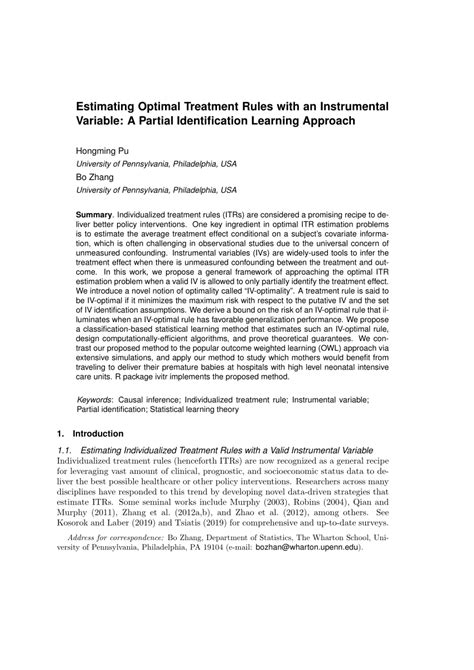 Pdf Estimating Optimal Treatment Rules With An Instrumental Variable