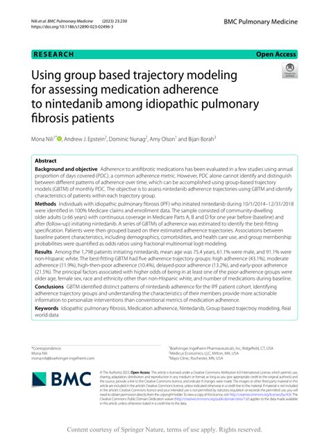 Pdf Using Group Based Trajectory Modeling For Assessing Medication Adherence To Nintedanib
