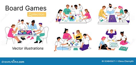 Vector Illustration Set Of People Playing Boardgames Friends Families