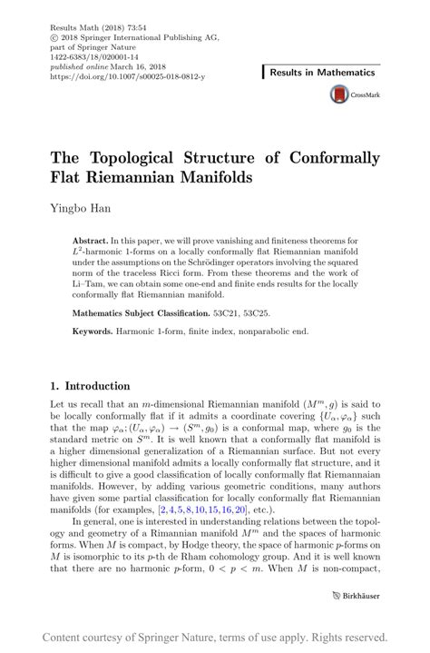 The Topological Structure Of Conformally Flat Riemannian Manifolds Request Pdf