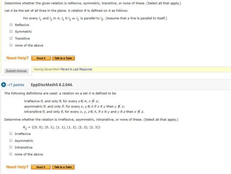 Solved Determine Whether The Given Relation Is Reflexive