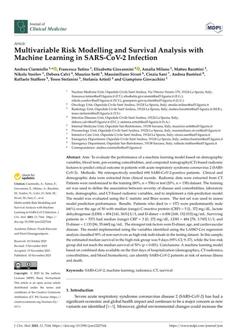 Pdf Multivariable Risk Modelling And Survival Analysis With Machine Learning In Sars Cov 2