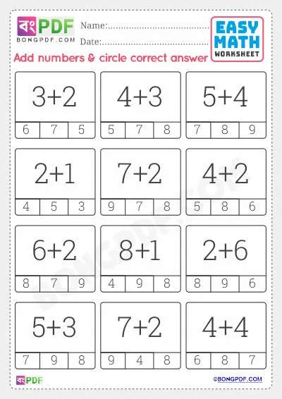 Addition And Circle Answer English Worksheet Bongpdf Bengali Worksheets