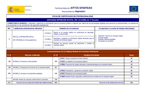 Hoja Ficha Certificado De Profesionalidad Impresión Digital Ficha De