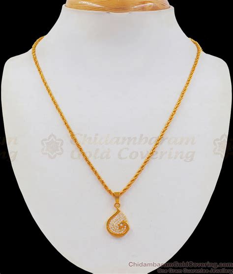 Peacock Design Ad White Stone Gold Small Pendant Chain Smdr670
