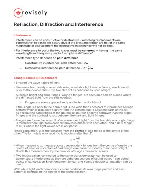 Refraction Diffraction Interference Pdf Diffraction Wavelength