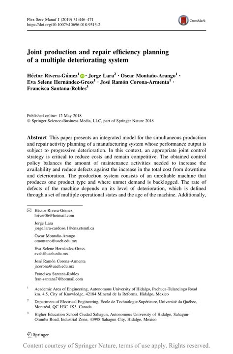 Joint Production And Repair Efficiency Planning Of A Multiple