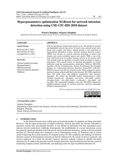 pdf hyperparameters optimization xgboost for network intrusion detection using cse cic ids