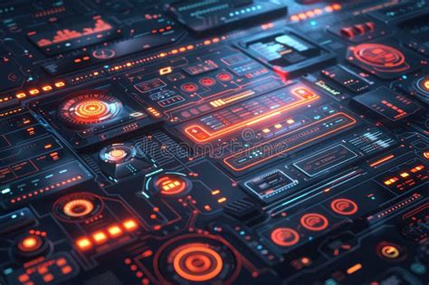 Circuit Board With Glowing Orange And Blue Lights Aig51a Stock Image